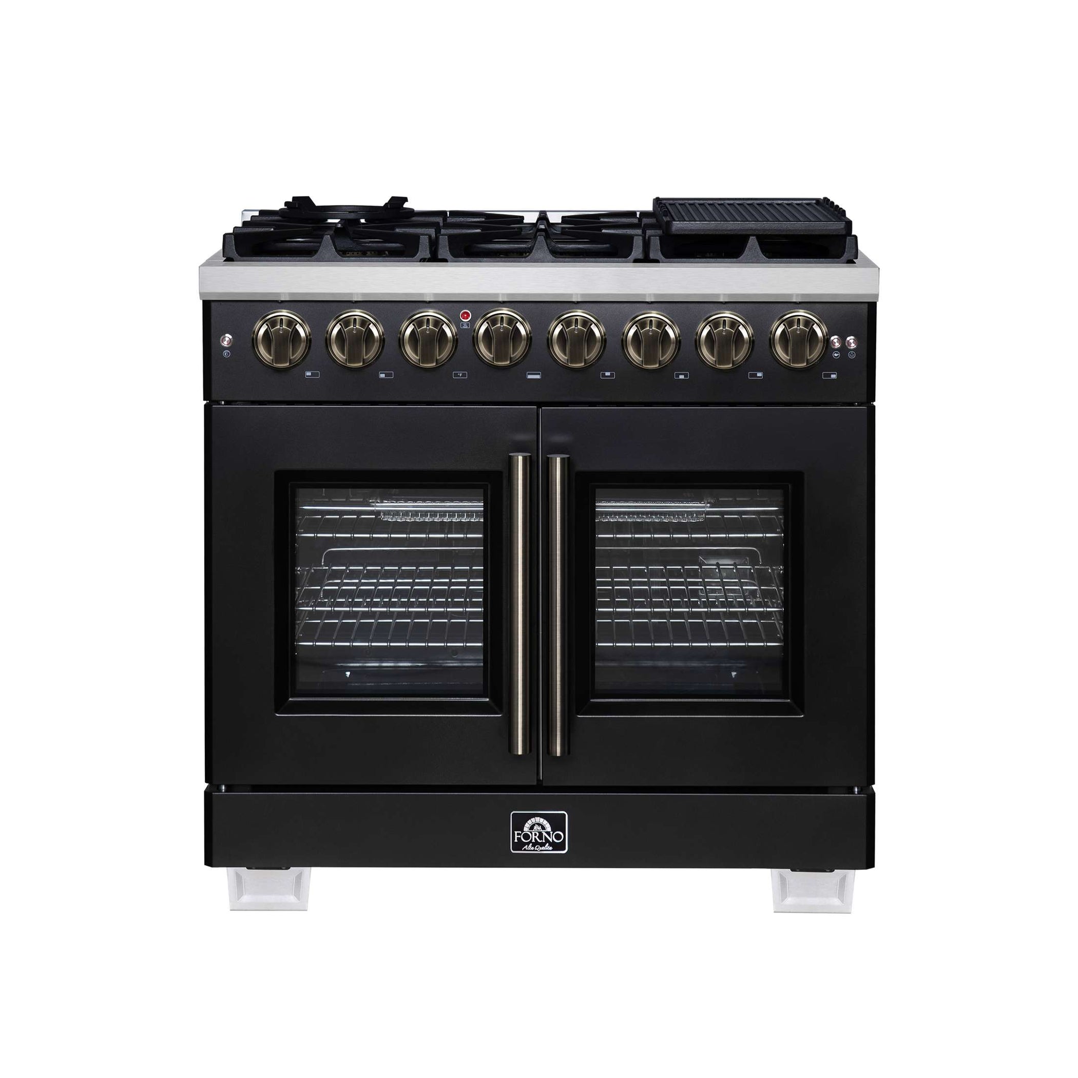 Forno Capriasca 36 Inch Freestanding French Door Dual Fuel Range in Bl ...