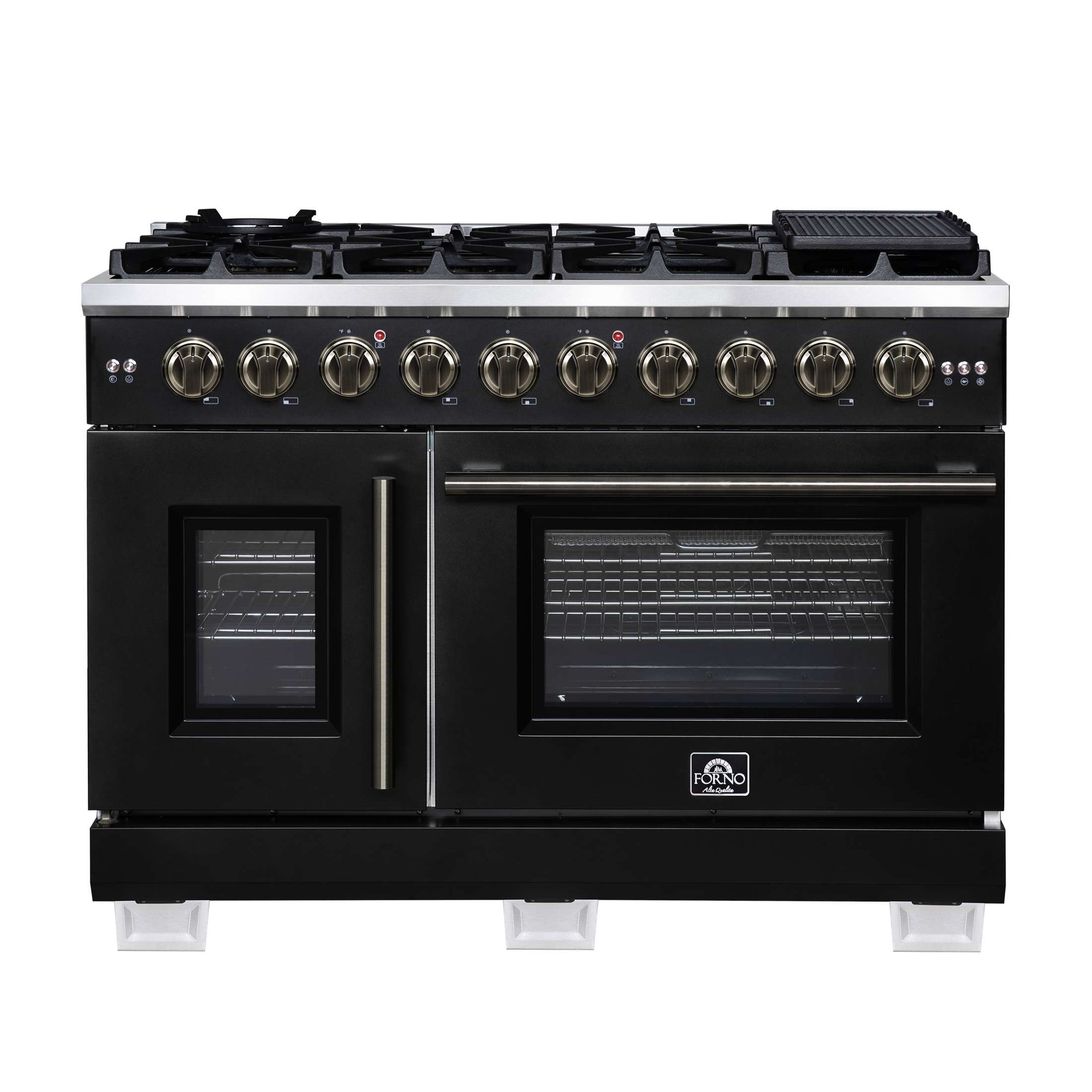 Forno Capriasca 48-Inch Black Freestanding French Door Gas Range, 8 Bu ...