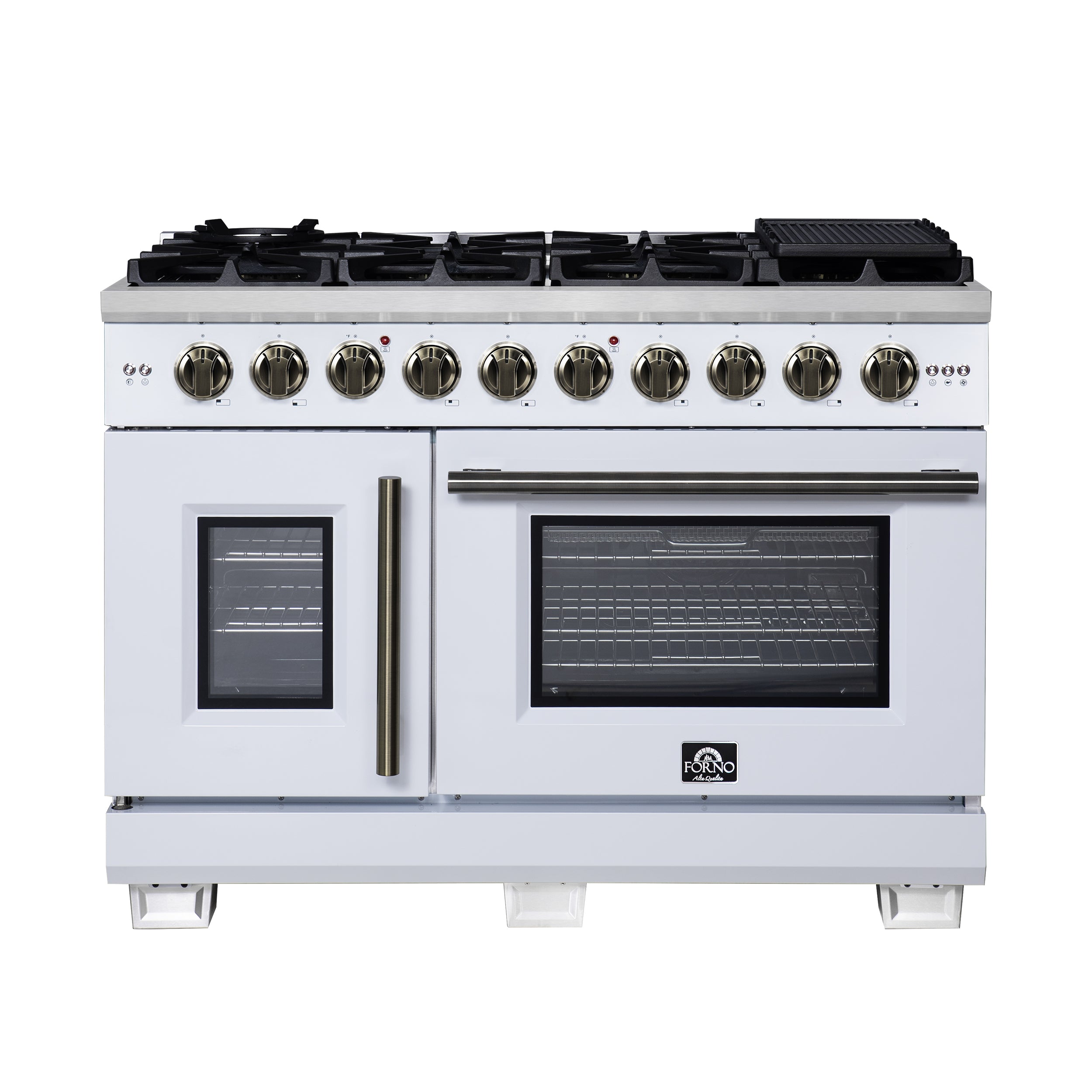 Forno Capriasca 48-Inch White Freestanding French Door Gas Range, 8 Bu ...