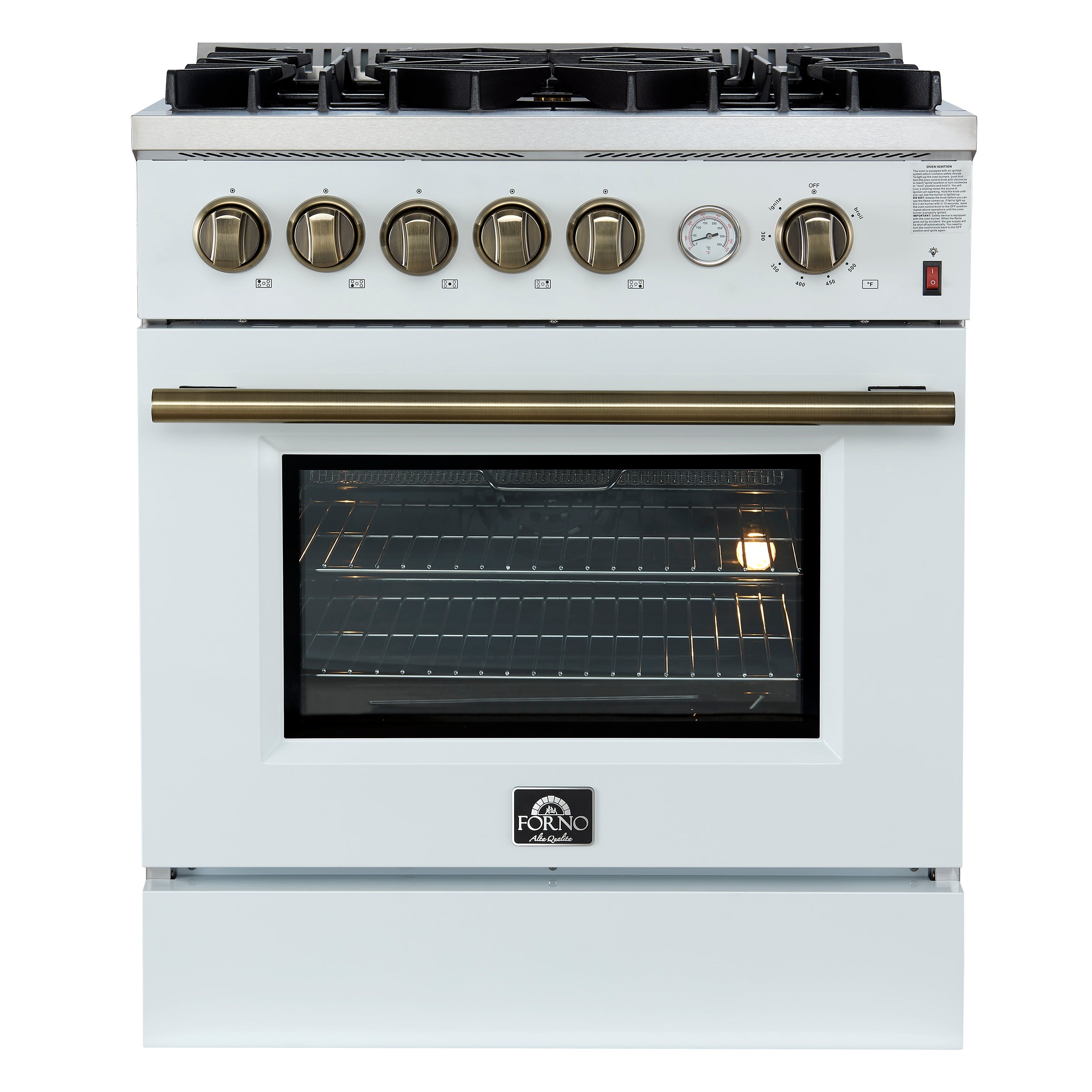 Giovanni 30-inch Gas Range White & Antique Brass Design, 5 Burners 67 ...